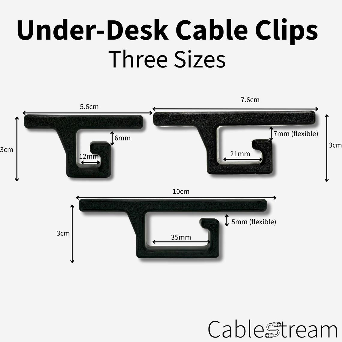 Under-desk Cable Clips, 3 Sizes, Heavy Duty, Over-engineered Minimalist ...