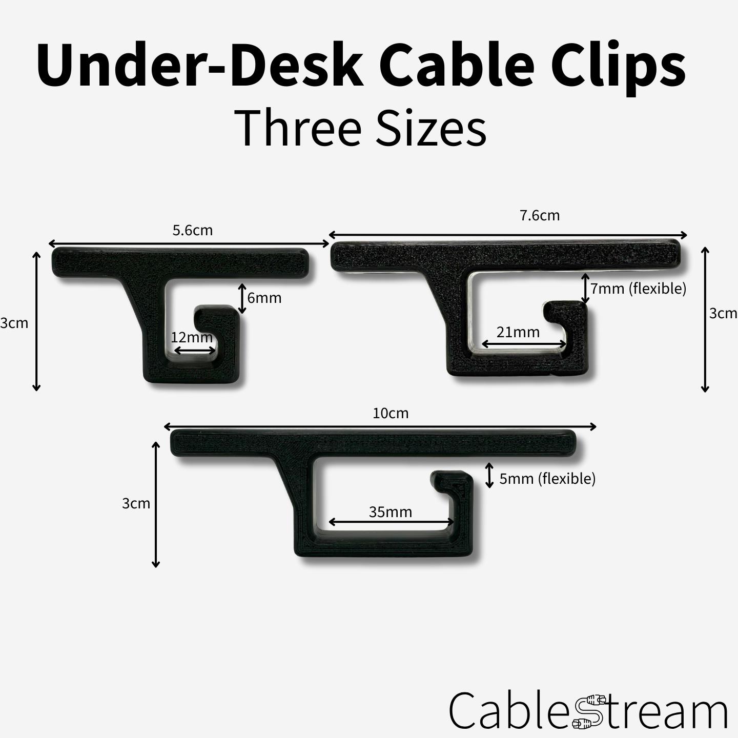 Under-desk Cable Clips, 3 Sizes, Heavy Duty, Over-engineered Minimalist ...