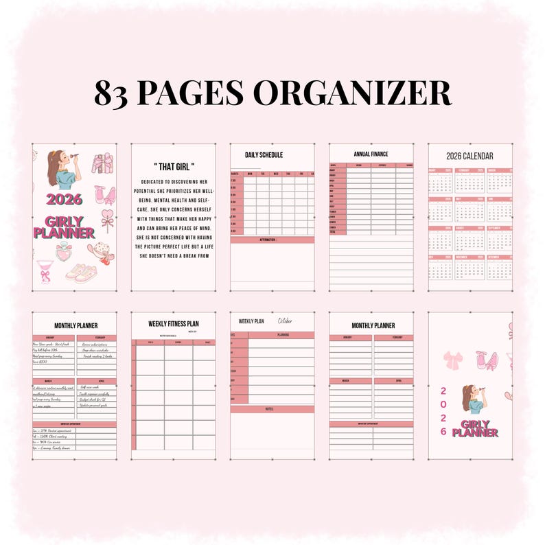 2026 Girly Planner – Editable Pink Daily Planner | Printable Agenda ...