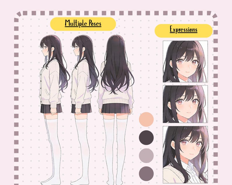 Anime OC Character Sheet | Vtuber Model Reference | Custom Digital Art ...
