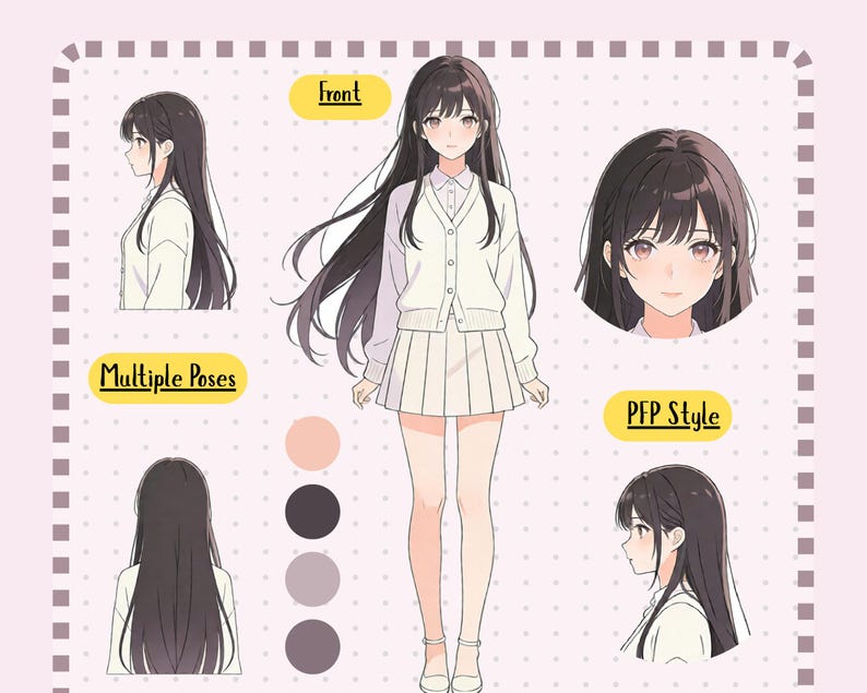 Anime OC Character Sheet | Vtuber Model Reference | Custom Digital Art ...