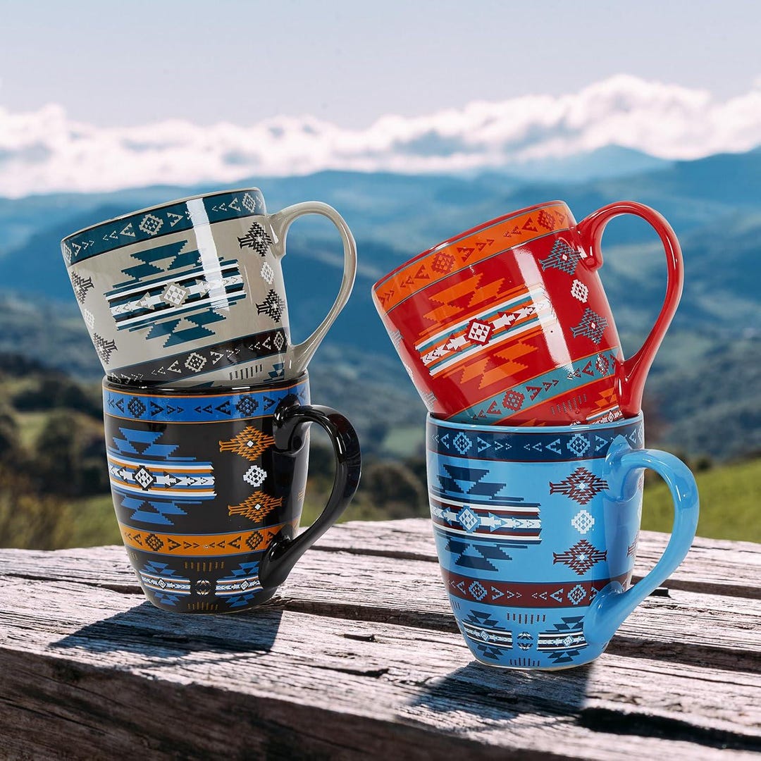 Aztec Southwest Ceramic Coffee Mug Set of 4, 20 Oz - Etsy