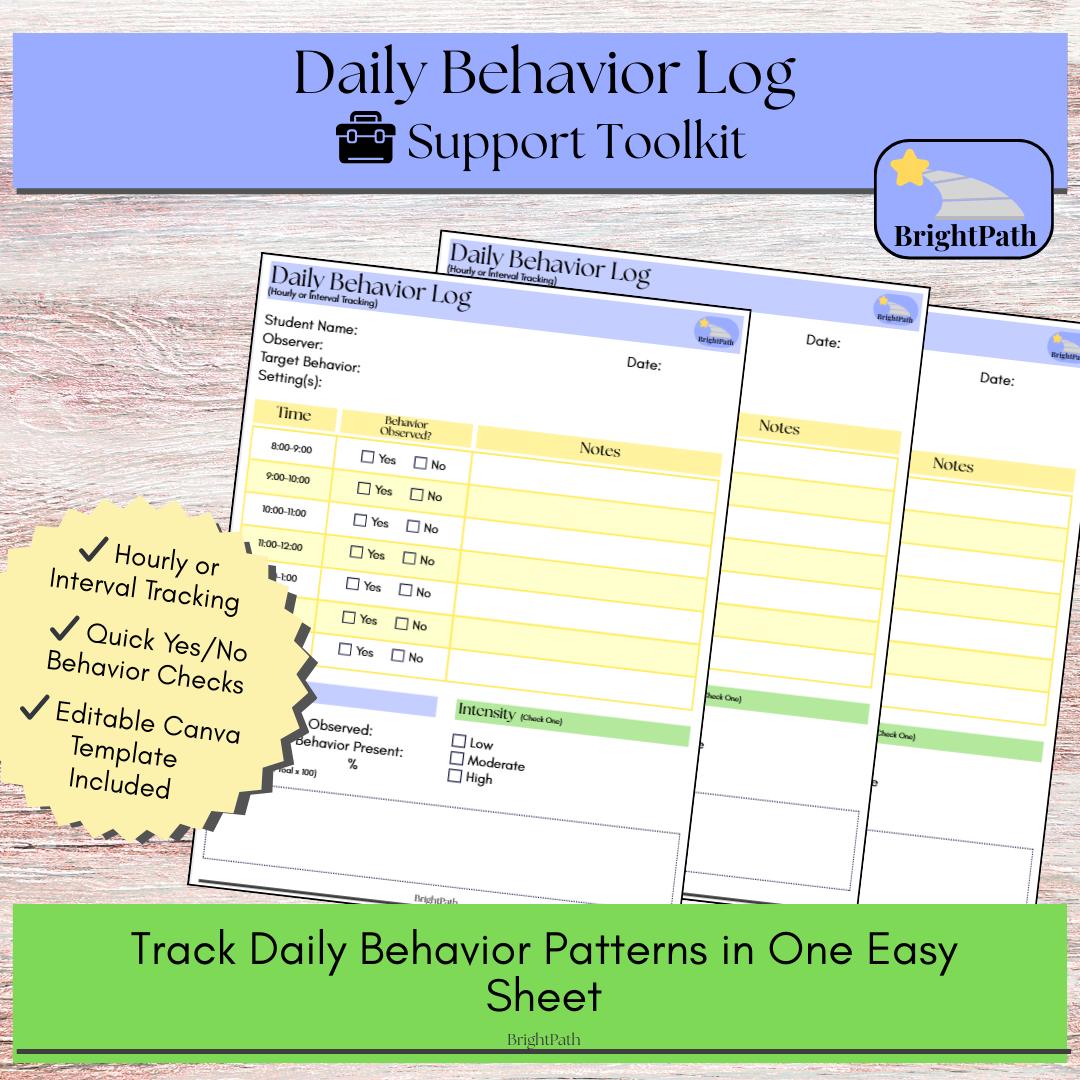 Daily Behavior Log | SPED Tracking Sheet (canva Editable, PDF) - Etsy
