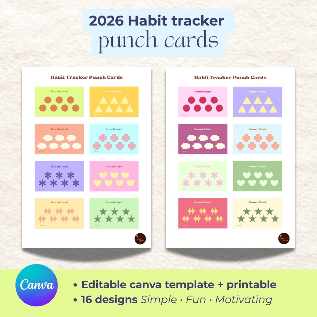2026 Habit Tracker Punch Cards | Goal Setting Challenge | Daily Routine ...