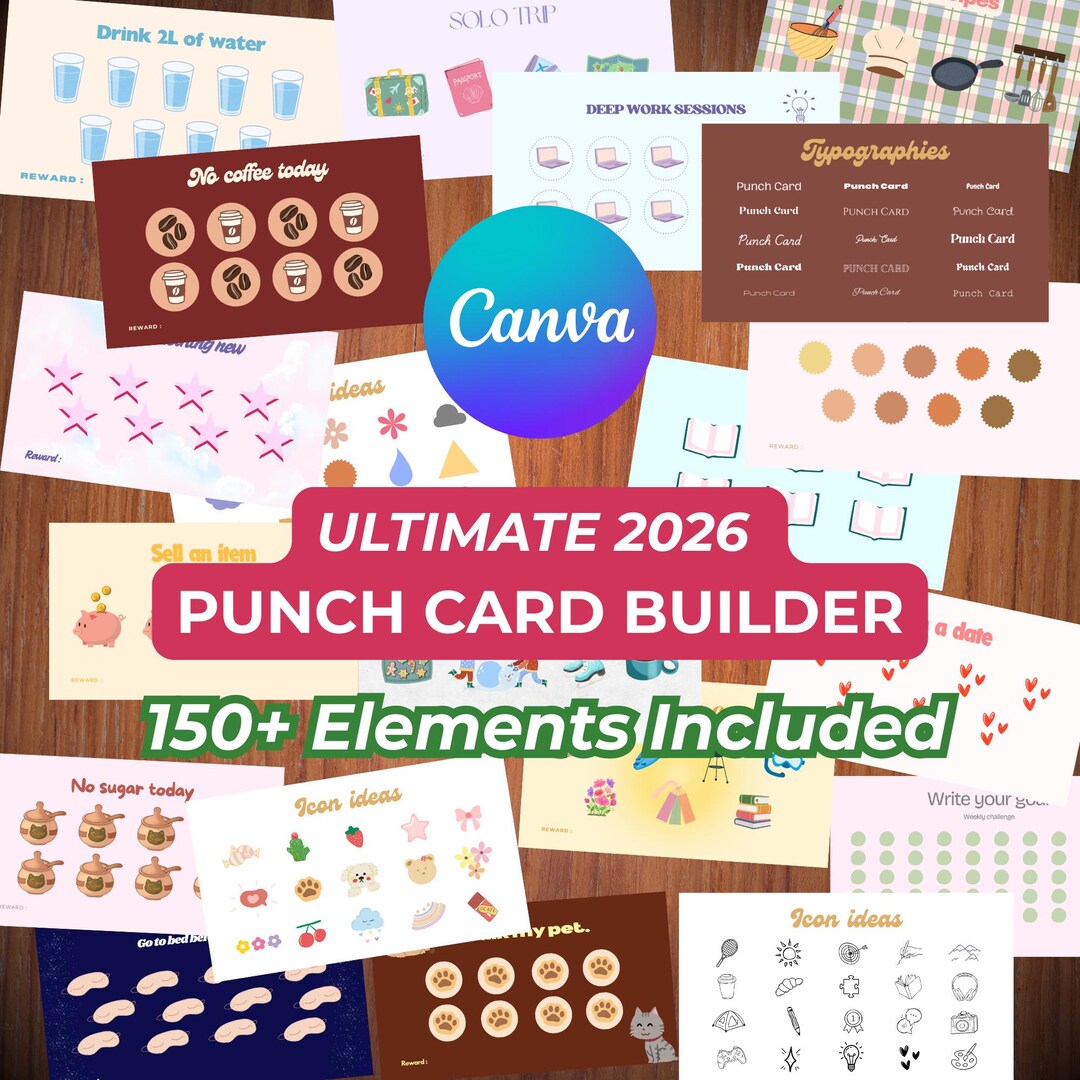 2026 Goal Editable Punch Card Mega Bundle | Habit Tracker Canva ...