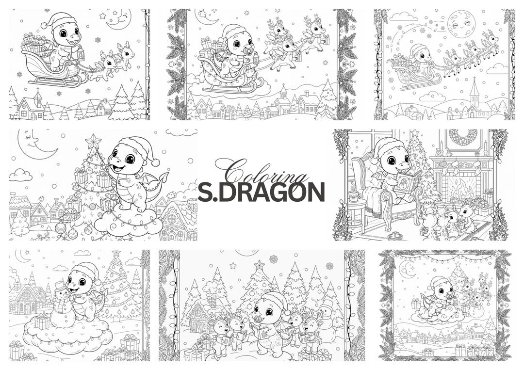 50 Christmas Dragon Coloring Pages, Festive Holiday Activity (PDF) - Etsy