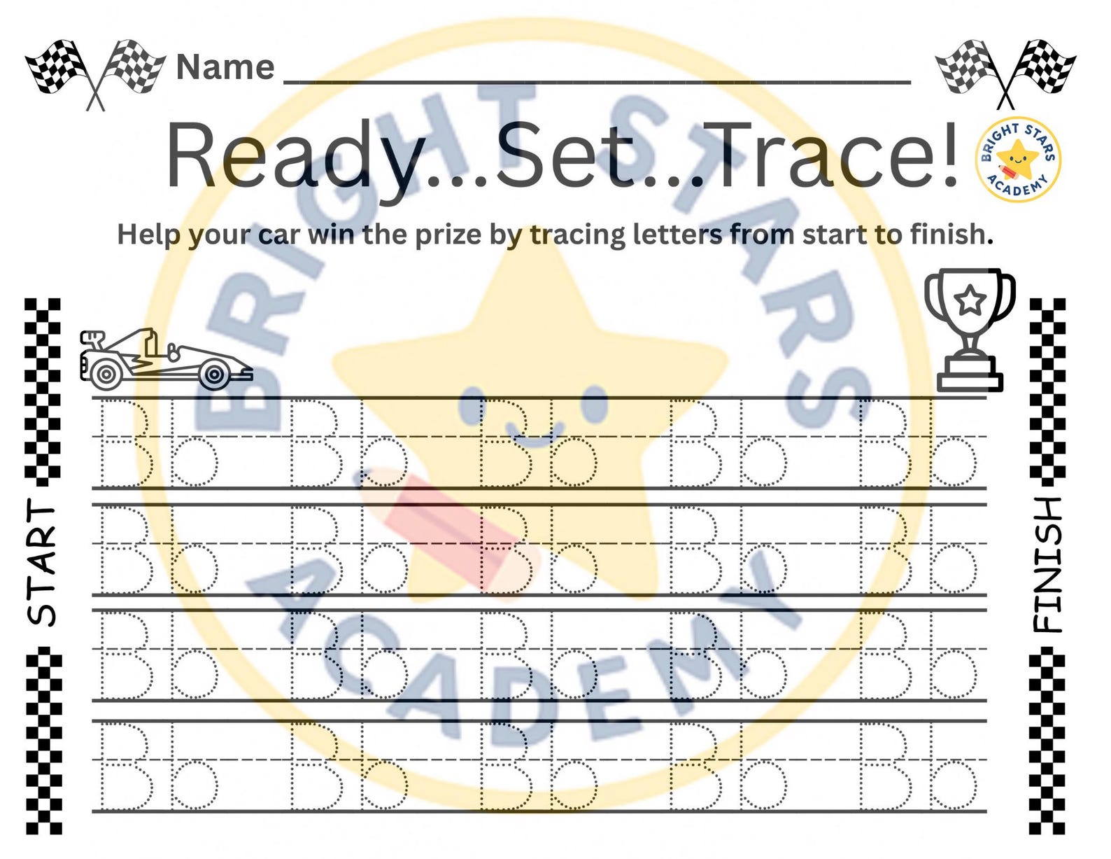 Letter B Tracing Worksheet | Race Car Theme | Uppercase & Lowercase ...