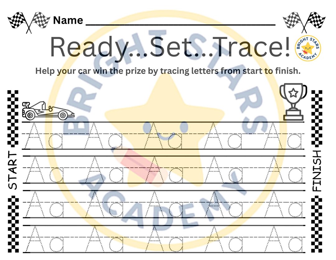 Letter A Tracing Worksheet | Race Car Theme | Uppercase & Lowercase ...
