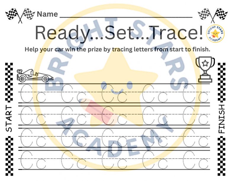 Letter C Tracing Worksheet | Race Car Theme | Uppercase & Lowercase ...