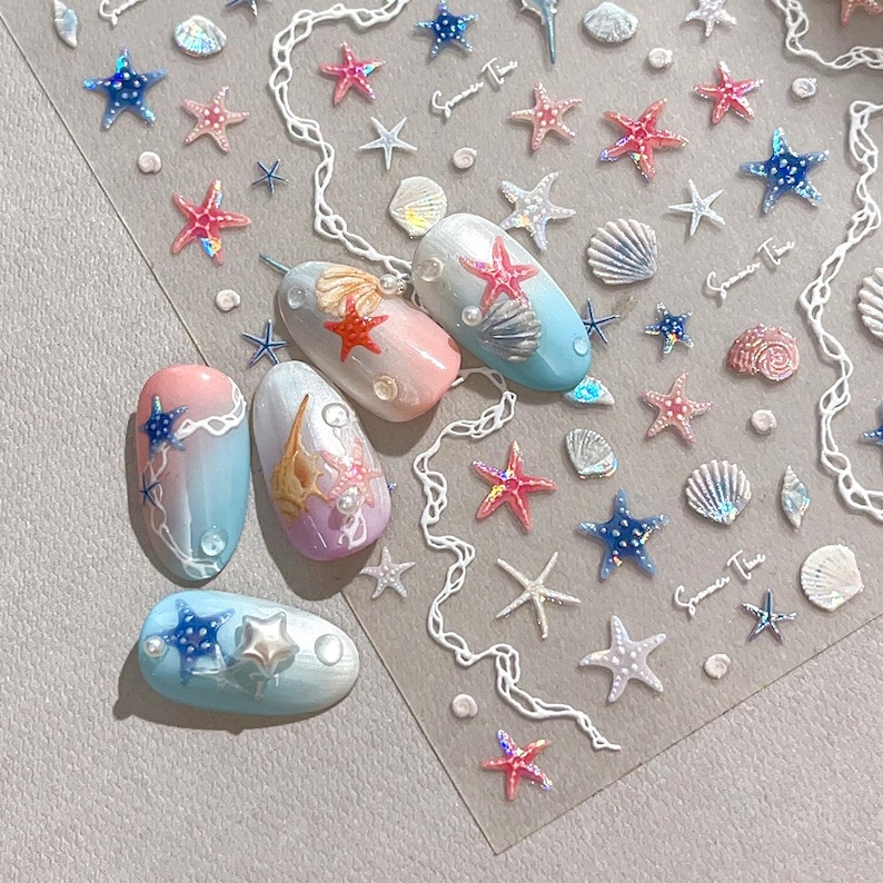 Colorful Marine Shells Nail Decal Sticker/ Nail Art/ 3D Adhesive/ DIY ...