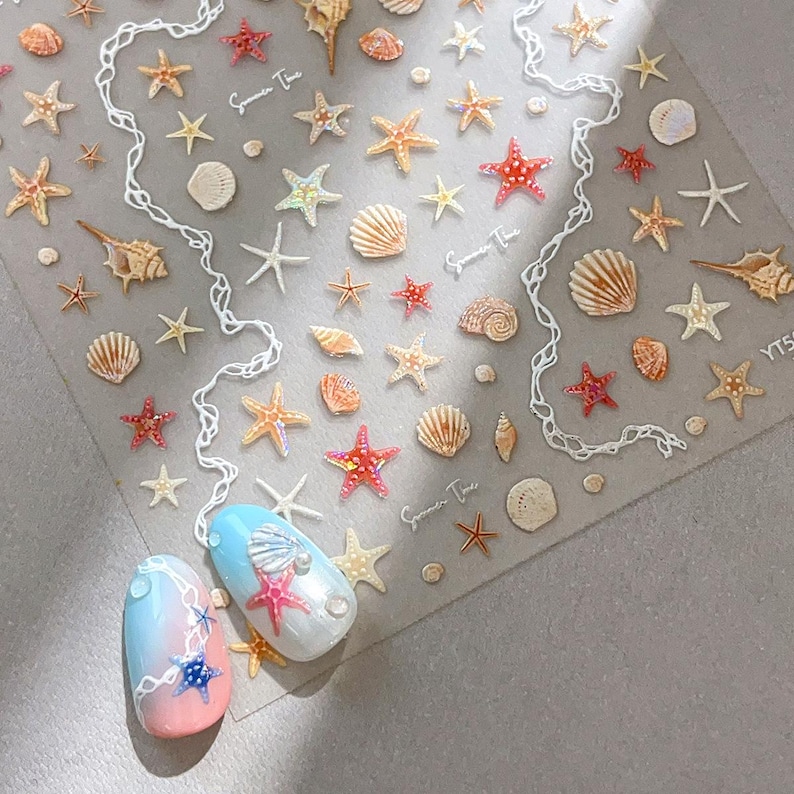 Colorful Marine Shells Nail Decal Sticker/ Nail Art/ 3D Adhesive/ DIY ...