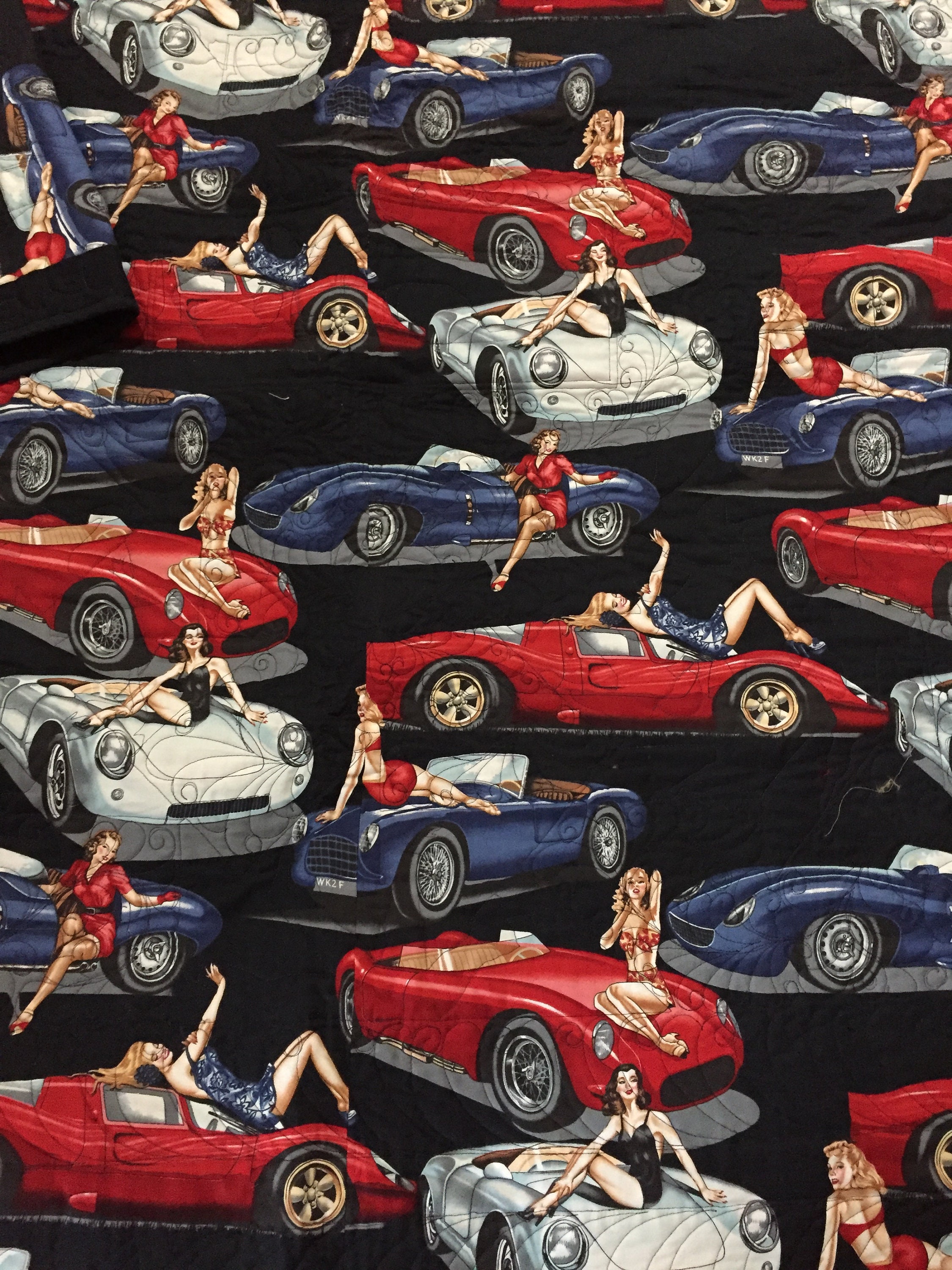 Gears and Gals Vintage Pinups With Cars Quilt - Etsy