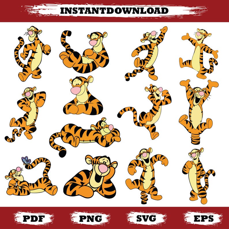 Tigger SVG Bundle, Winnie the Pooh Tigger Clipart, Cute Tiger SVG ...