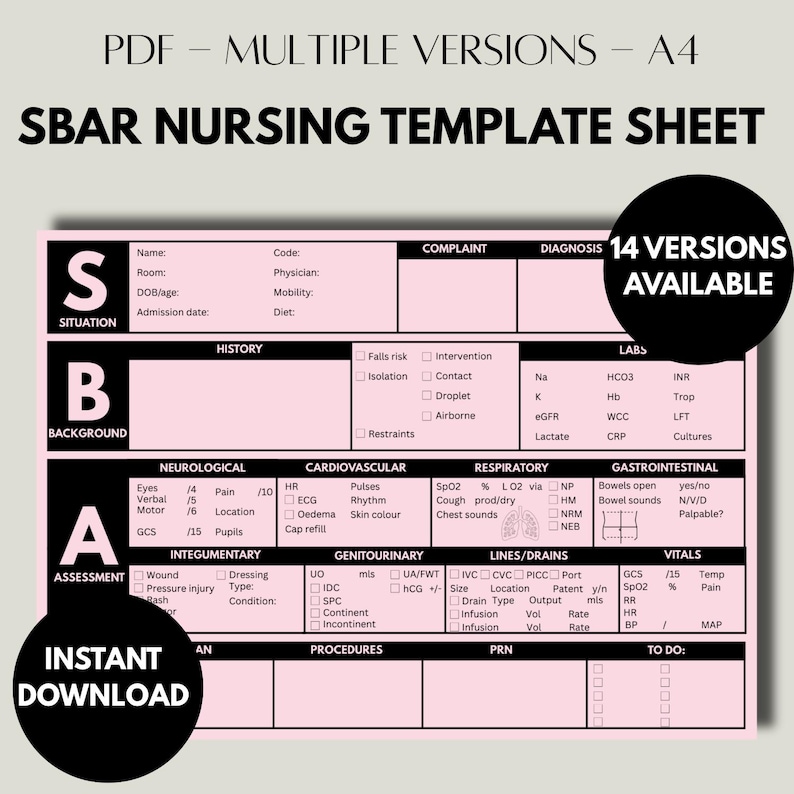 SBAR NURSING Handover Template - Etsy