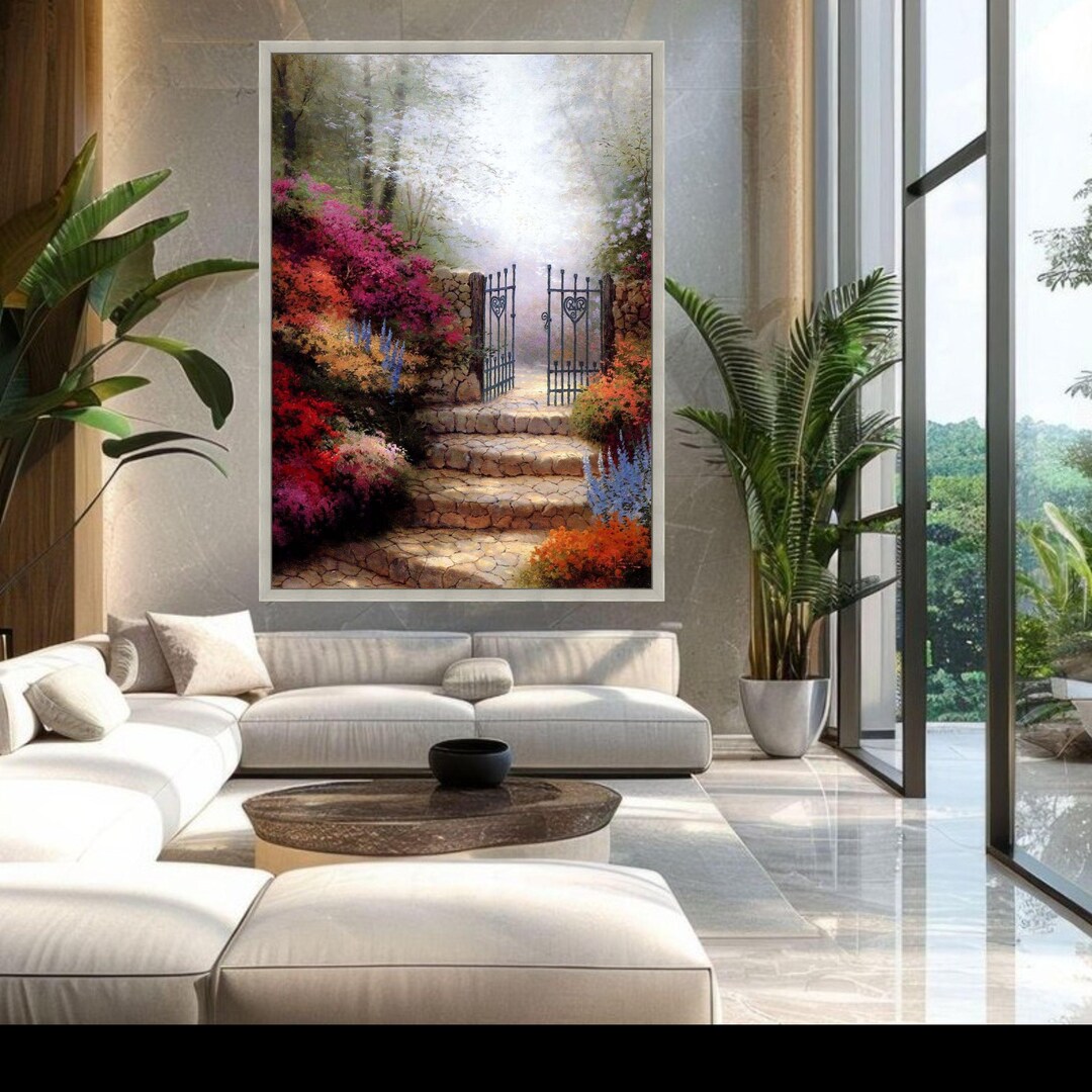Enchanted Garden Pathway, Stone Steps Canvas Wall Art, Thomas Kinkade ...