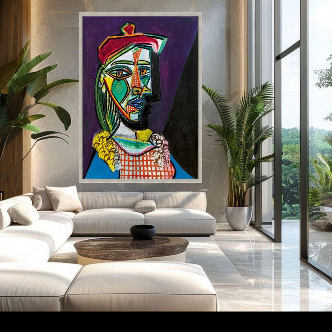 Abstract Cubist Portrait Canvas, Colorful Picasso Style Wall Art ...