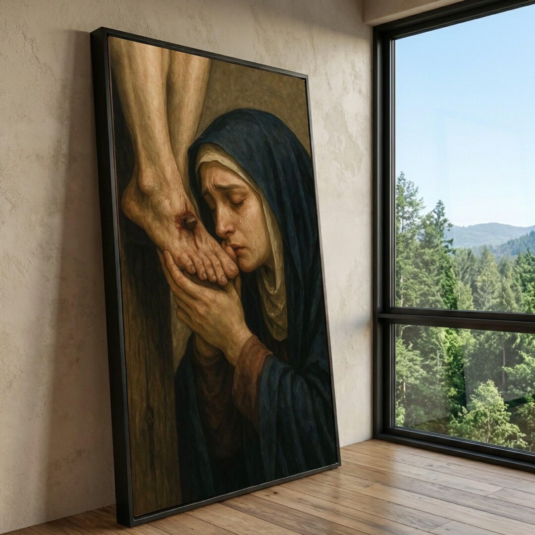 Mary Mourning Jesus Feet, Religious Canvas Wall Art, Christian Faith ...