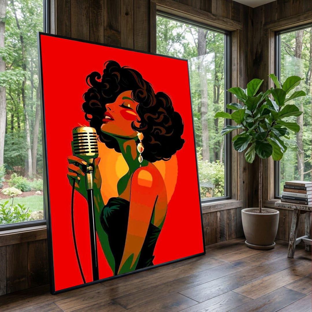 Retro Jazz Singer Canvas, Vintage Microphone Wall Art, Blues Music ...
