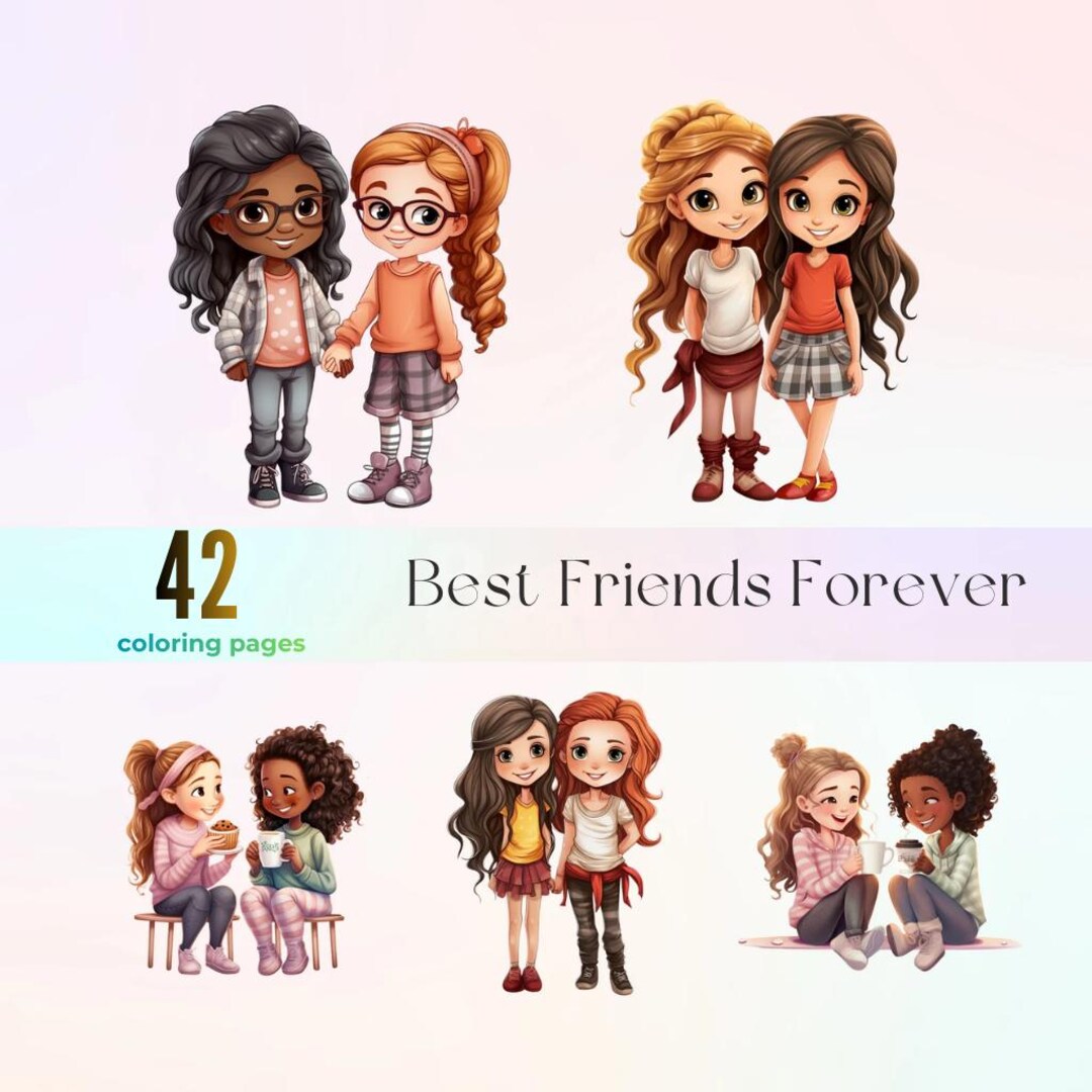 BFF Friends Forever Coloring Pages | 42 Friendship Designs (digital ...