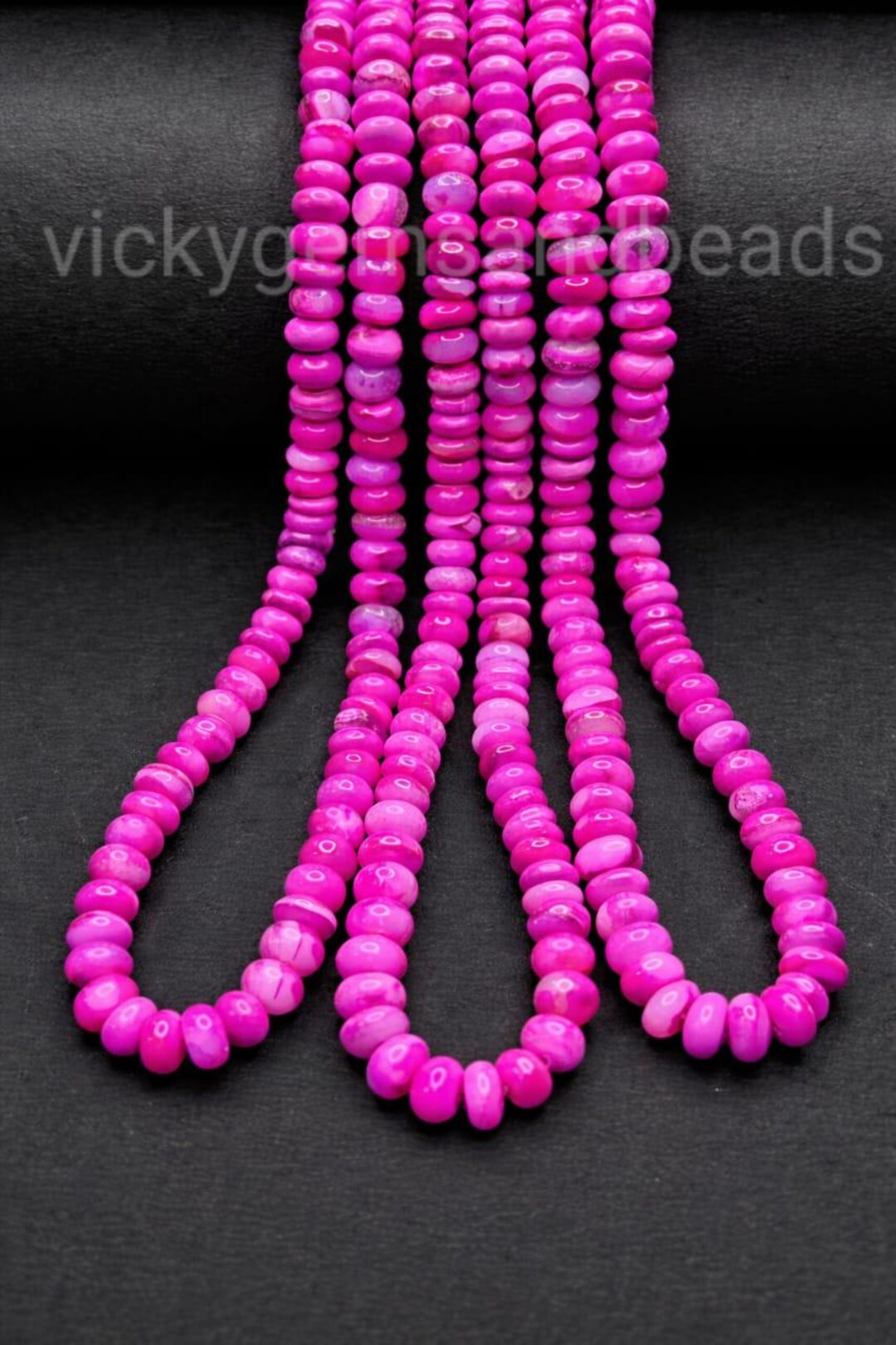 Hot Pink Opal Smooth Rondelle Beads, Pink Opal Plain Beads, Gemstone ...