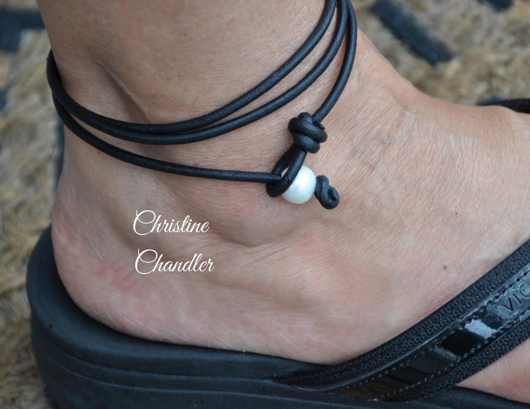Leather and Pearl Wrap Anklet - Wrap Necklace - Wrap Bracelet - Pearl ...
