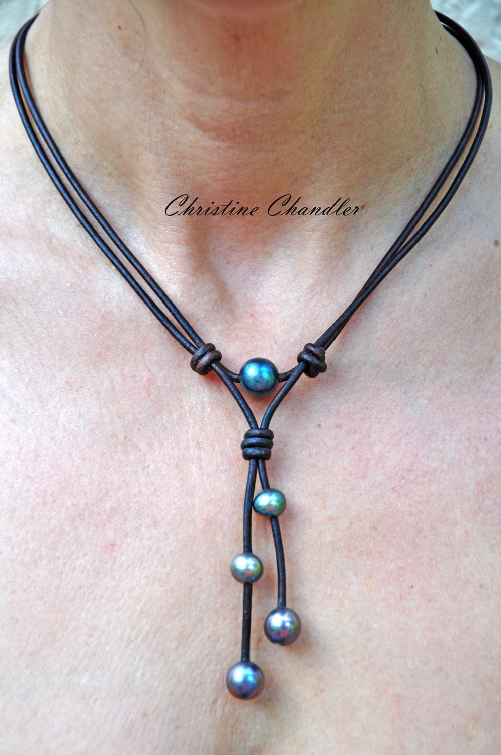 The Lanikai Lariat - Pearl and Leather Lariat Necklace - Leather ...
