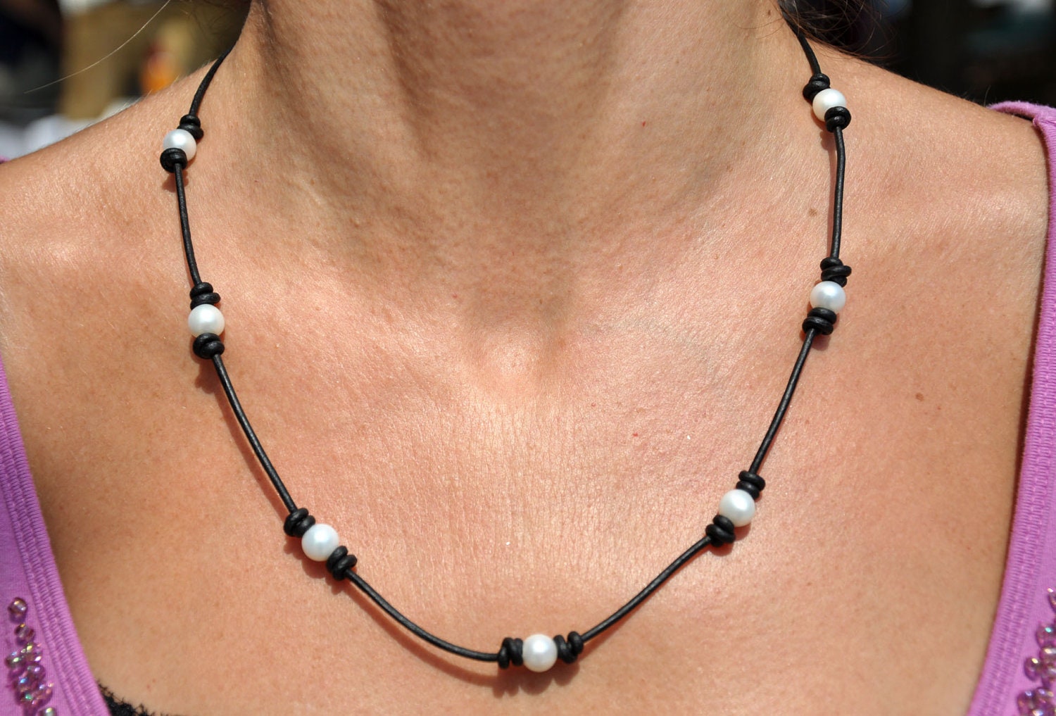 Pearl and Leather Wrap 23 Inch Necklace Lariat Choker | Etsy