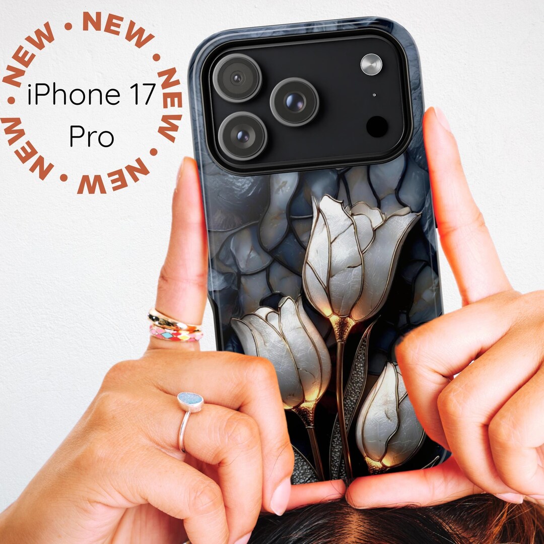 Midnight Tulip Stained Glass Phone Case | Luminous Grey Floral Kintsugi ...