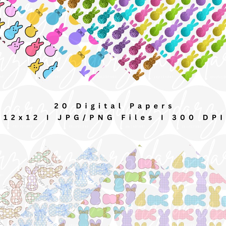 Easter Bunny Digital Paper, Printable 12x12 Paper Set of 20 (PNG/JPG ...