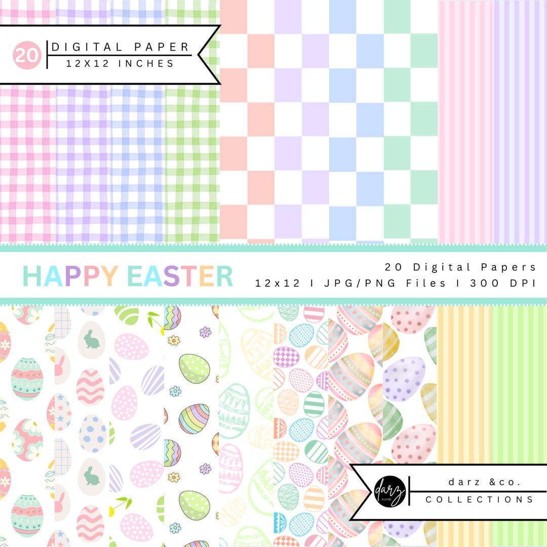 Easter Pastel Color, Digital Paper, Printable 12x12 Paper Set of 20 ...