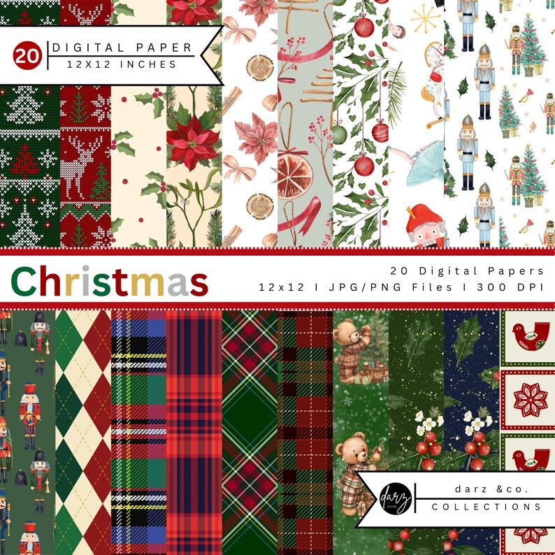 Christmas Scrapbook, Craft, Clipart, Stationery, Digital Paper, and ...