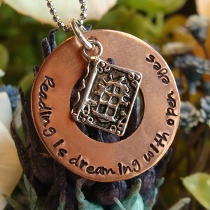 Reading is Dreaming With Open Eyes- Hand Stamped Copper Necklace. - Etsy