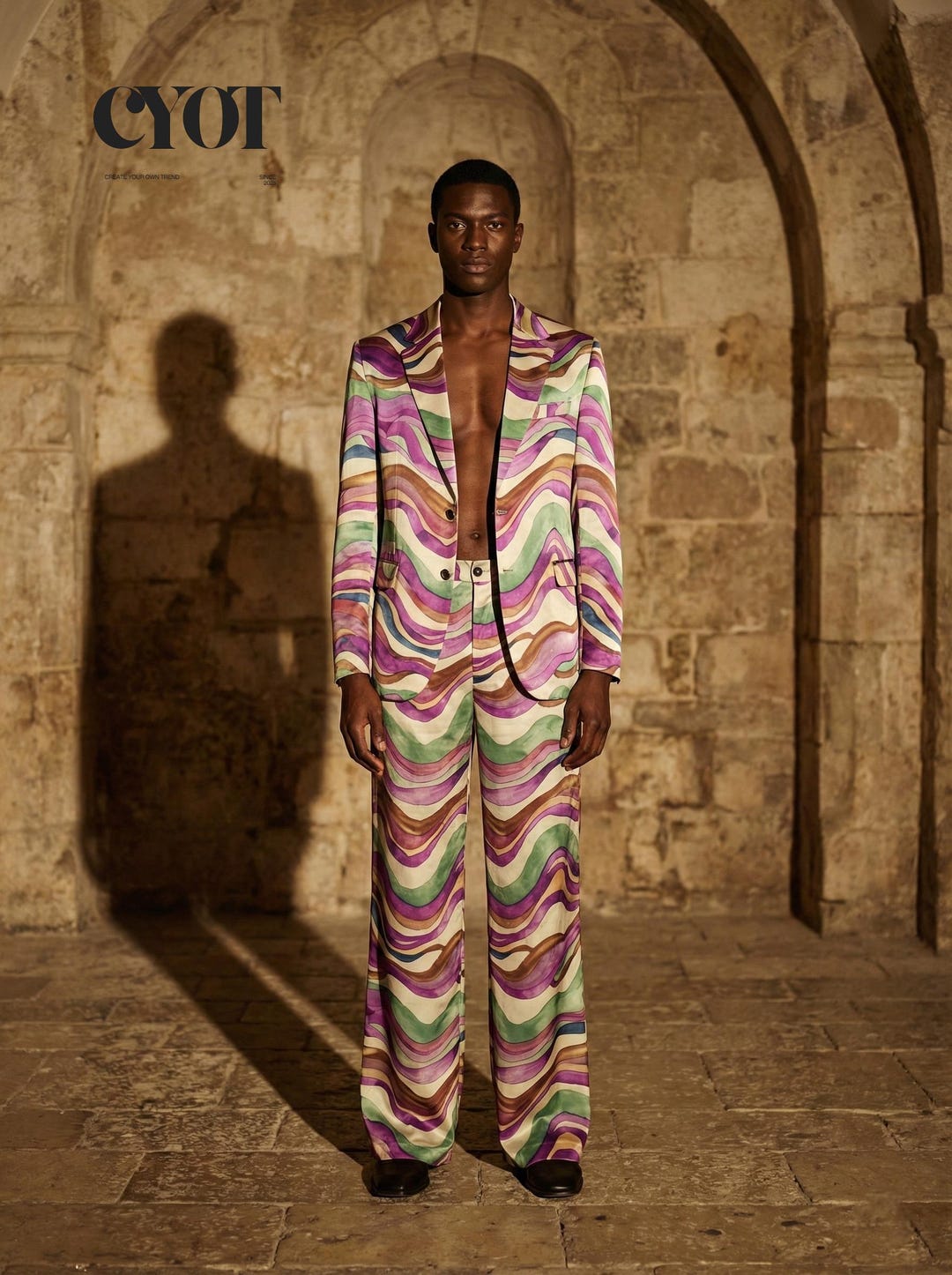 Custom Made Men's Psychedelic Wave Suit - Festival Blazer & Wide Leg ...