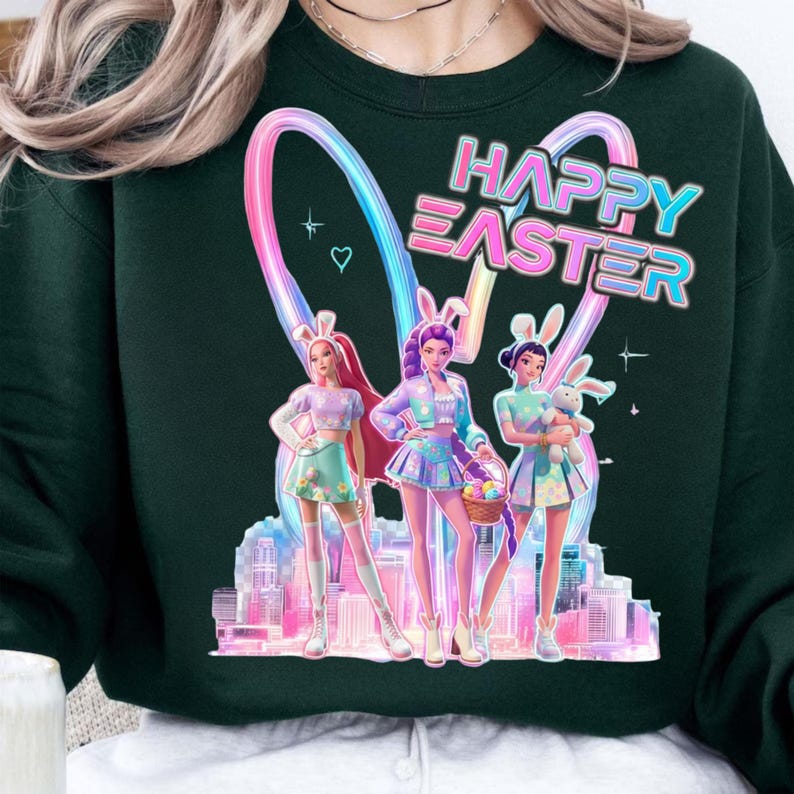 Kpop Easter Day PNG, K-pop Cartoon Girl Band, Easter Anime Girl Group ...