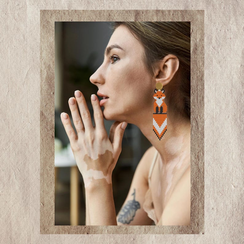 Red Fox Seed Bead Earrings Pattern PDF Miyuki Brick Stitch Fox Jewelry ...