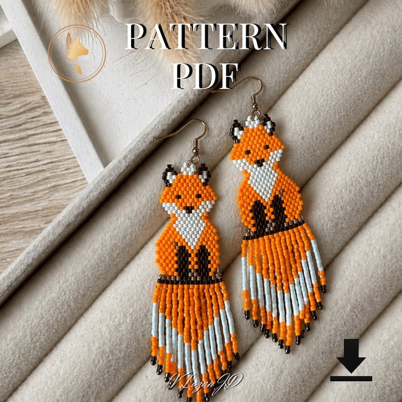 Red Fox Seed Bead Earrings Pattern PDF Miyuki Brick Stitch Fox Jewelry ...