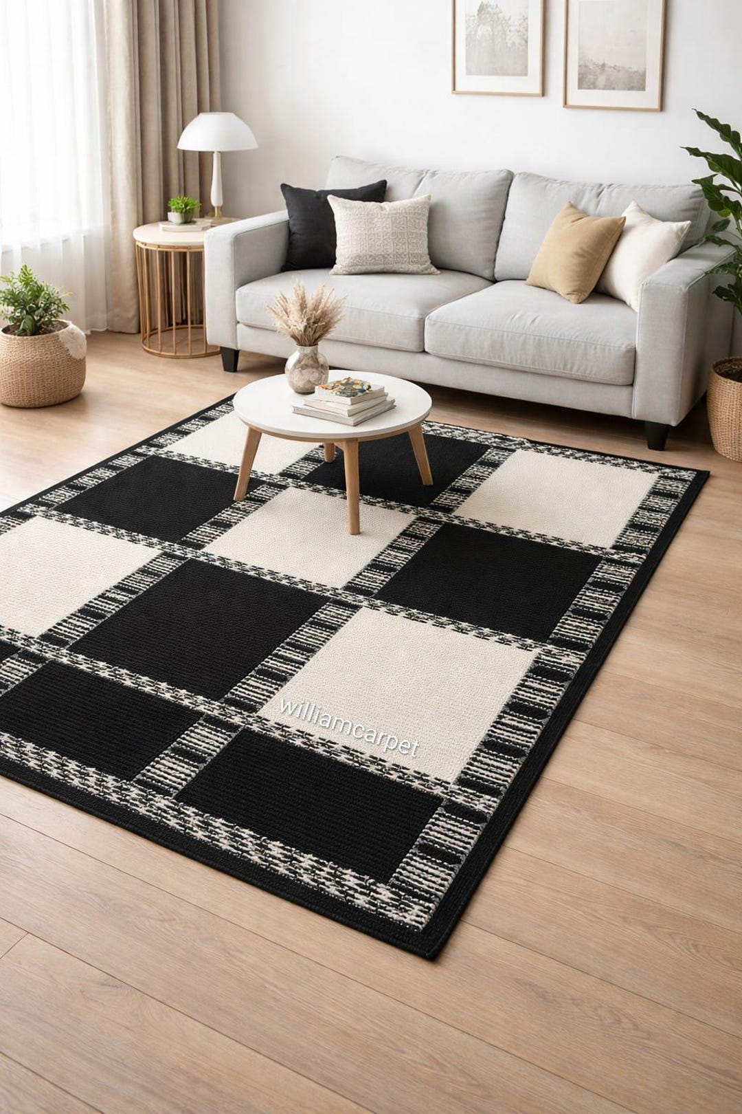 Black & White Checkered Durrie Rug | Handwoven Cotton Flat Weave Durry ...