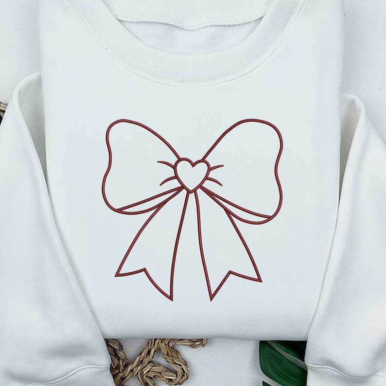 Heart Bow Embroidery Design, Line Art Bow Stitch Pattern, Minimalist ...