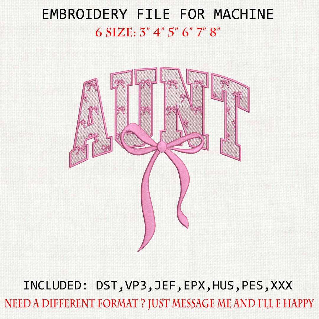 Aunt Embroidery Design, Cute Bow Name Embroidery, Girl Name Embroidery ...