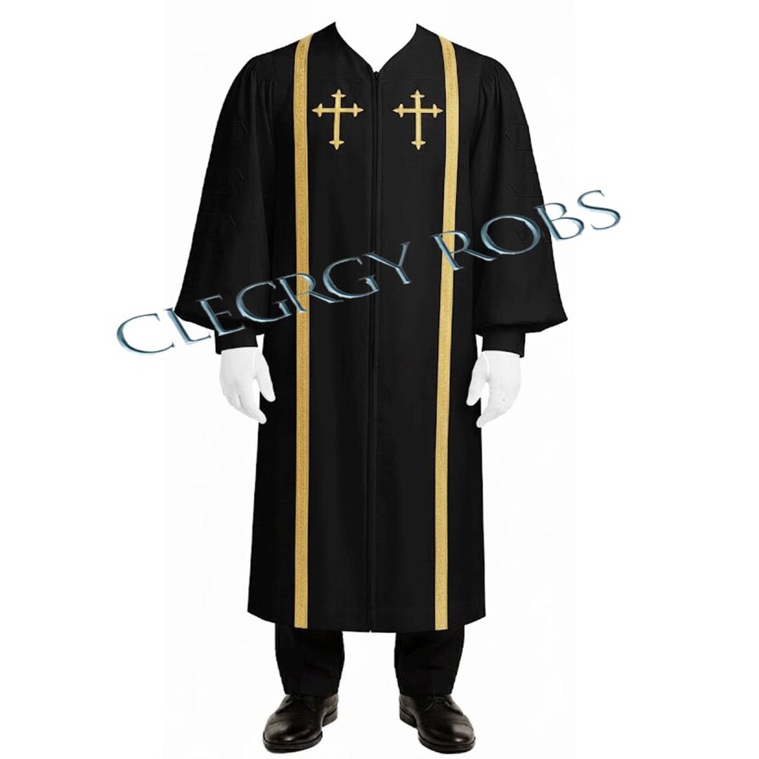 High Church Black Episcopal Bishop Robe – Elegant Long Clergy Cassock ...