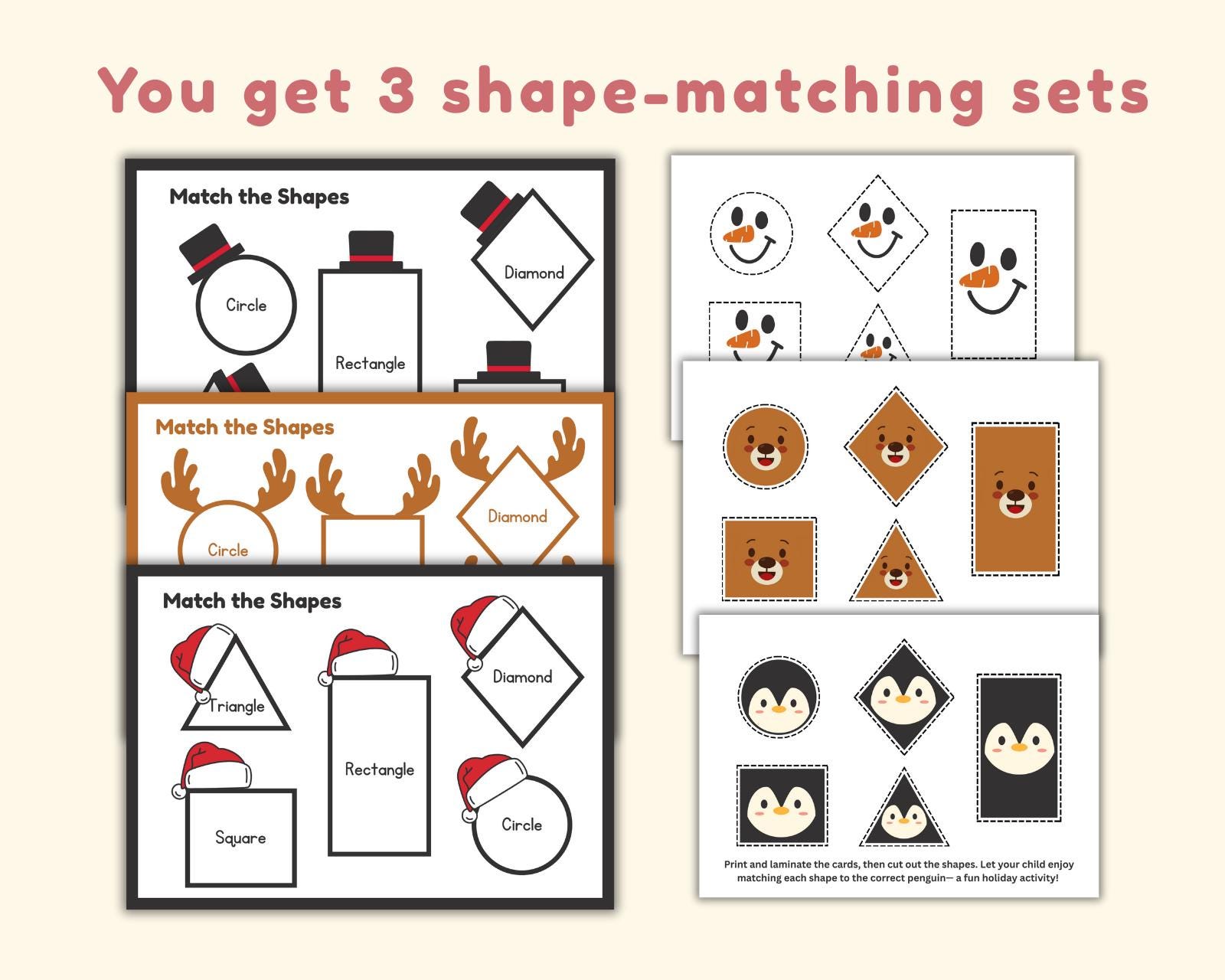 Christmas Shape Matching Activity for Kids | 3 Holiday Sets | Preschool ...