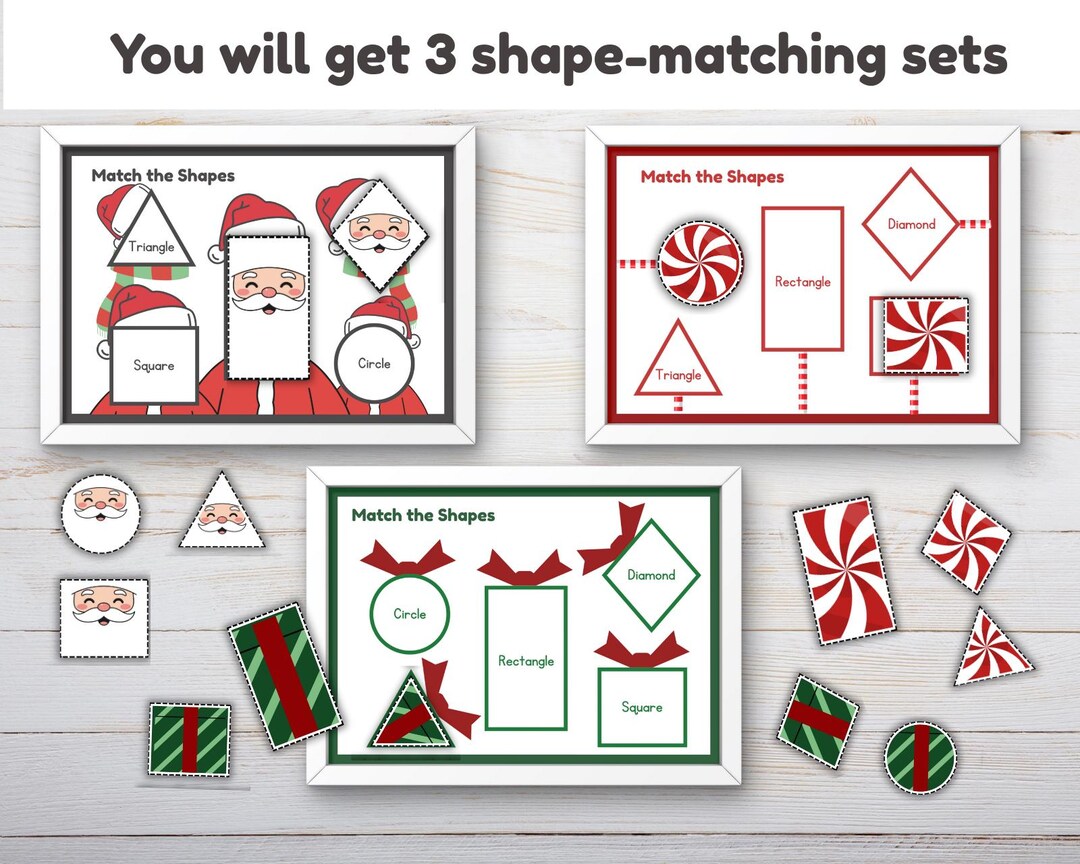 Christmas Shape Matching Printable | Santa Candy Cane Gift Shapes ...