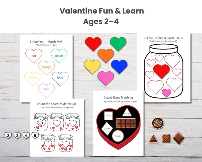Valentine Toddler Activity Bundle | Heart Color, Count & Shape Match ...