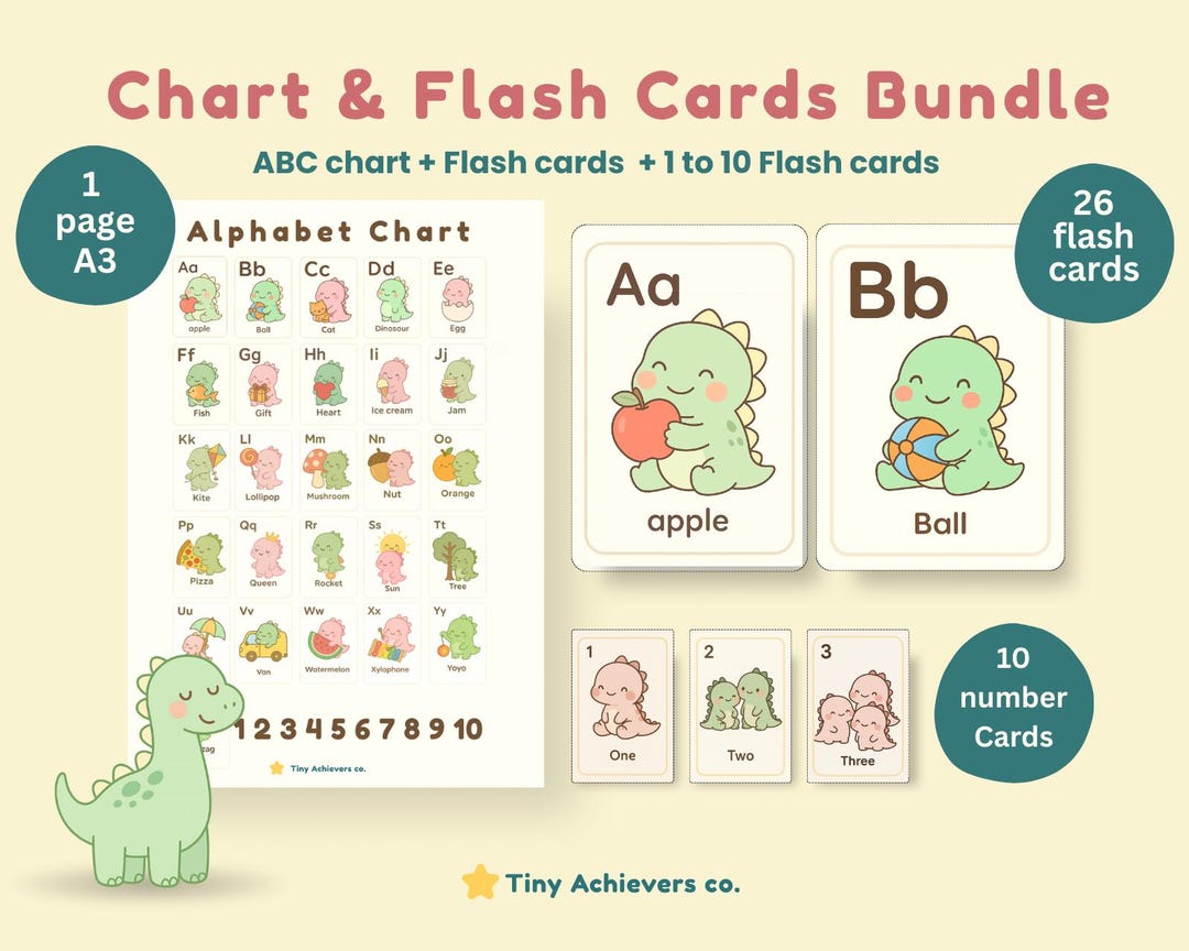 Dino ABC & Numbers Flash Cards Bundle | Preschool Learning - Etsy