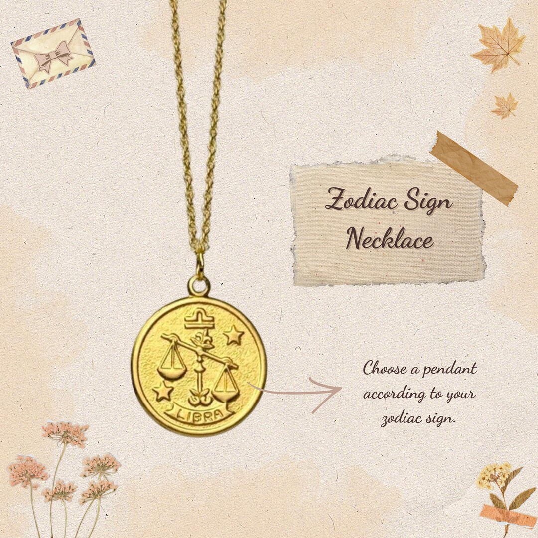 Vintage 1970s Small Brass Zodiac Coin Disc Charm Necklace, Vintage ...