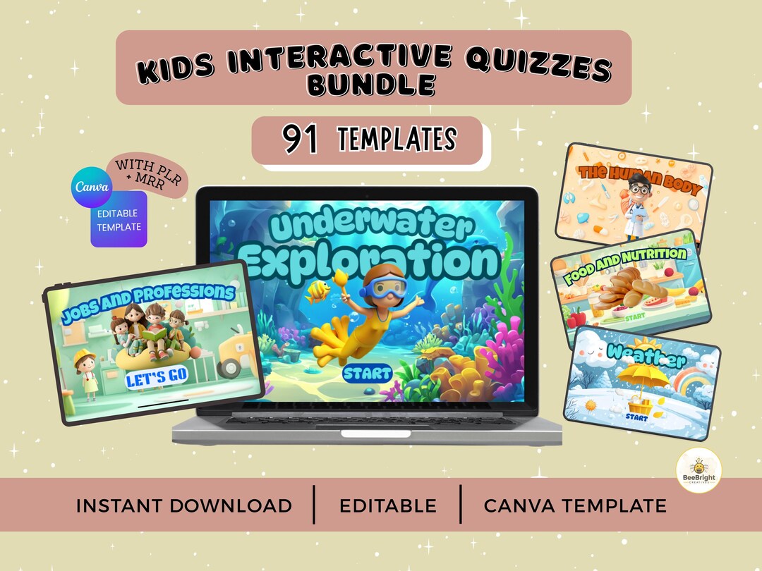 Kids Interactive Quiz Games | 91 Canva Templates With Resell Rights - Etsy