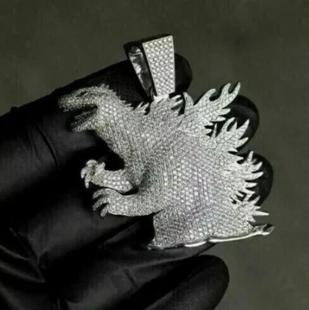 3 Ct Moissanite Godzilla Pendant | Lab Diamond 925 Silver White Gold ...