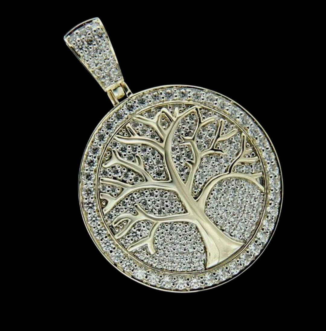 3 Ctw Moissanite Tree of Life Medallion | 925 Silver Yellow Gold Hip ...