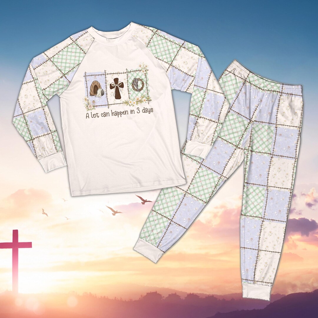 Christian Easter Pajamas, Religious Cross and Lamb Sleepwear, He is ...