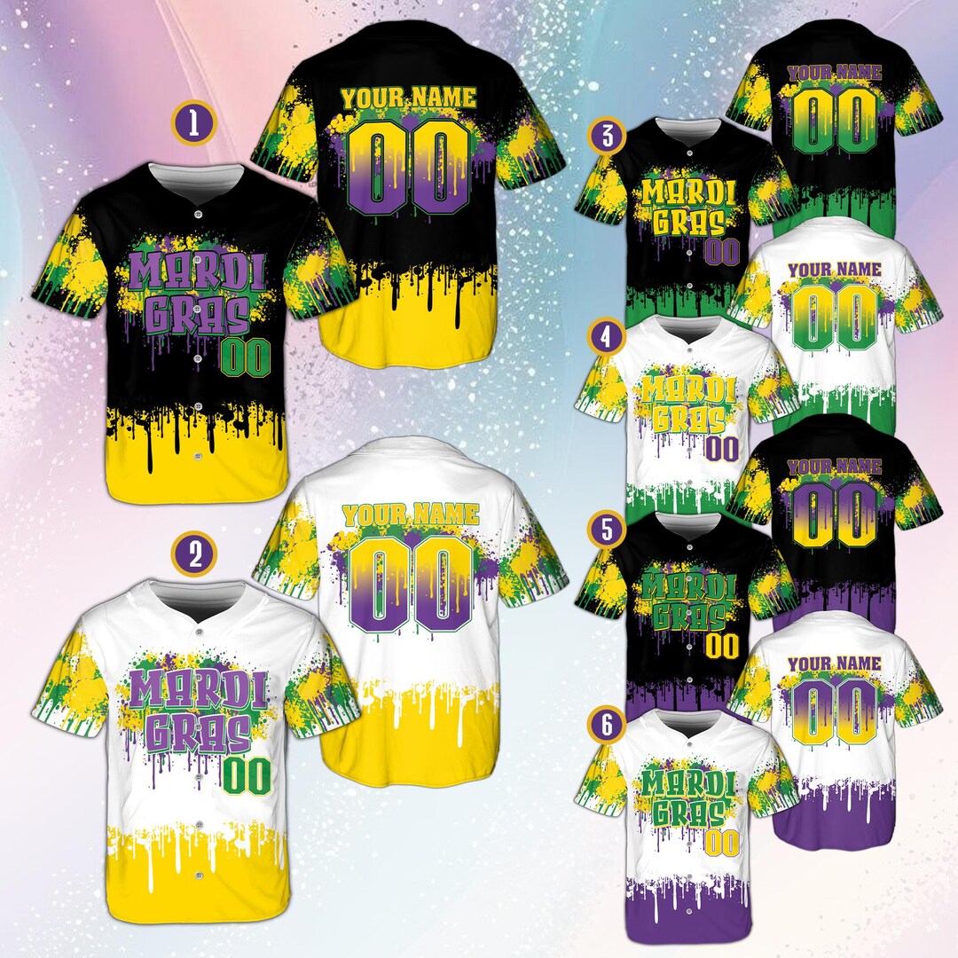 Personalized Drip Mardi Gras Baseball Jersey, Custom Name Spray Paint ...